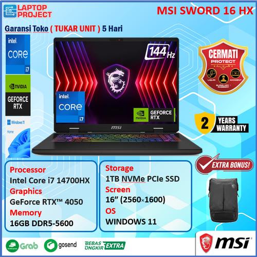 Jual MSI SWORD 16 HX I7 14700HX RTX4050 6GB/ 16GB 1TB W11+OHS 16.0QHD+ 240HZ 100DCIP3 24ZRGB 2Y ...