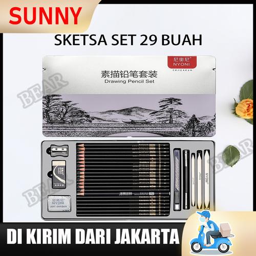 Promo Nyoni Drawing Pencil Gambar Set 29pcs Metal Tin Box Pensil Gambar ...