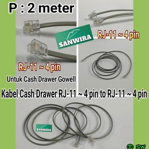 Jual Kabel Cash Drawer RJ-11 ~ 4 pin to RJ-11 ~ 4 pin 2m / gowell ...