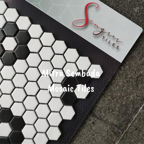 Jual Mosaic Backsplash Dapur Mosaic Motif Bunga Mosaic Singres Type MINI HEXAGONAL FLOWER BLACK ...