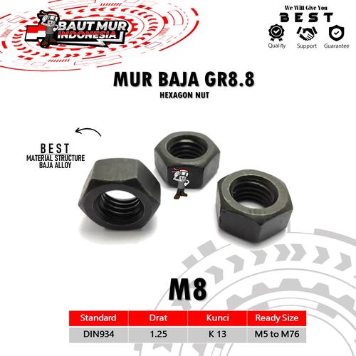 Jual HEX NUT GR8.8 MUR HITAM GR8.8 M8 ISI 50PCS - Kab. Bekasi - BAUTMUR ...