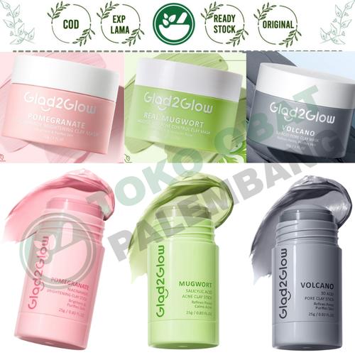 Promo GLAD2GLOW VOLCANO CLAY MASK REAL MUGWORT STICK MASKER WAJAH PORE ...