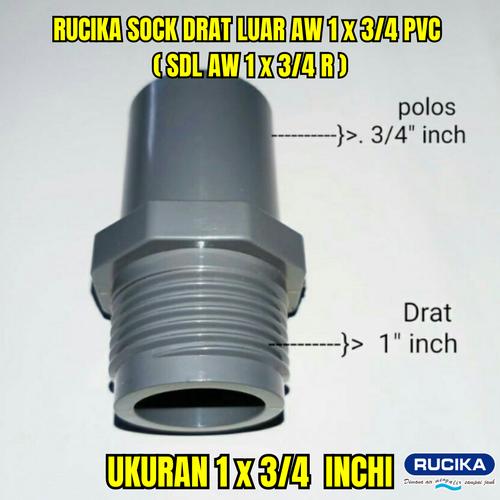 Jual SOCK DRAT LUAR SDL Pipa PVC Paralon Ukuran 1 x 3/4 Inchi Original ...
