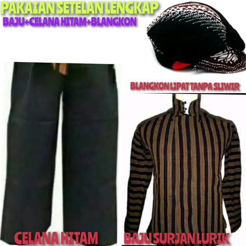 Promo SETELAN BAJU JAWA PRIA | SURJAN LURIK COKLAT HITAM + BLANGKON LIPAT TANPA SLIWIR + CELANA ...