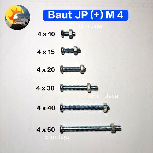 Jual baut kepala obeng kembang JP M4 komplit mur hexagonal ukuran kunci 6 - panjang 1cm, eceran ...