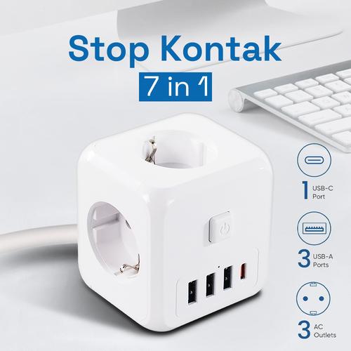 Promo Stop Kontak Kabel Colokan Lubang Listrik 7 in 1 USB Type C Port ...