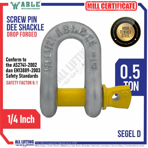 Jual Shackle D 0.5 Ton 1/4" Grade S/6 ABLE Forged Segel Dee Screw Pin ...