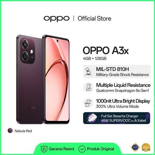 Promo OPPO A3x 4GB(+4GB)/128GB (Garansi Resmi) XYZ8732OP - Merah Cicil ...