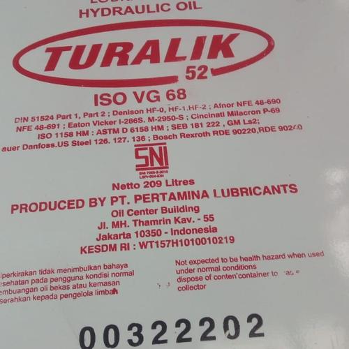 Jual OLI HIDROLIK PERTAMINA TURALIK 52 ISO VG 68 209 LITER - Jakarta ...