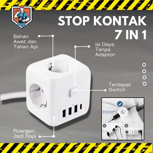 Promo Stop Kontak Adaptor 7 in 1 Colokan Dinding Travel USB Type C Port ...