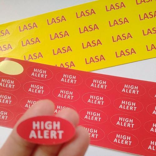 Jual Stiker Label Lasa dan High Alert Oval ukuran 1.5 cm x 3 cm ...