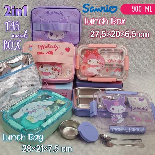 Jual Tempat Makan Sanrio Sekat Stainless dan Tas Makan Cinnamoroll Kuromi dan Melody / Set ...