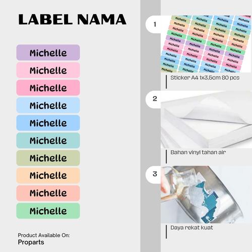 Jual STICKER LABEL NAMA VINYL WATERPROOF 1x3,5cm 1 Baris - A, VINYL ...