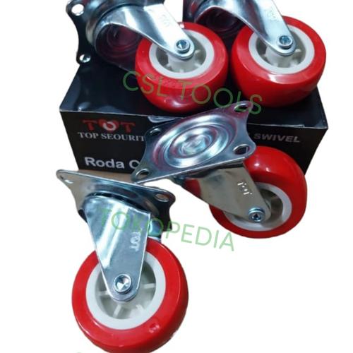 Jual Roda Karet Merah Hidup 2" inch 1Set 4pcs / Roda Karet Hidup Merah ...