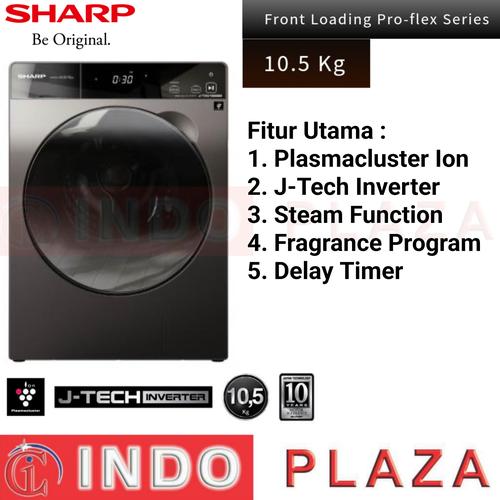 Jual MESIN CUCI FRONT LOADING SHARP 10.5 Kg JTECH INVERTER ES-FL1410DPX STEAM DRYER ...