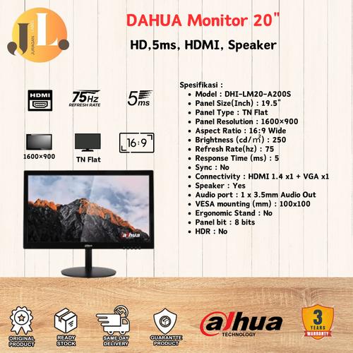 Jual Monitor Dahua 20" Inch DHI-LM20-A200S HDMI With Speaker Garansi ...