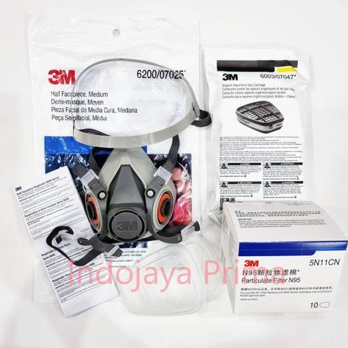 Jual NEW 3M 6200 Mask Respirator + 3M 6003 Cartridge + 3M 5N11 (10PCS ...