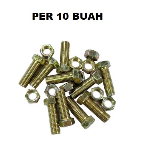 Jual Per 10 buah Baut Mur Kuning m 12 x 50 mm Kunci 17 Hex Bolt Nut ...