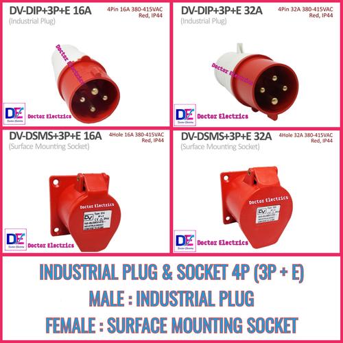Jual DV IP44 WALL MOUNTING PLUG SOCKET 4P 32A DIP-3P+E-32A DSMS-3P+E ...