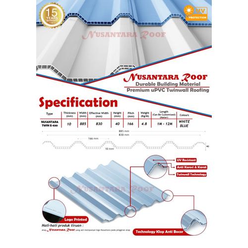 Jual Atap uPVC Double Layer Nusantara Roof Twinwall 10mm R830 Alderon ...