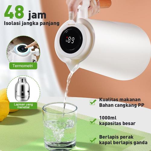 Jual Termos Teko Temperature Digital 1 Liter Teko Air Panas Gagang Kayu ...