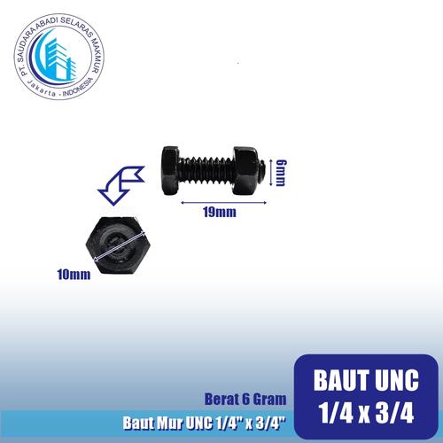 Jual Baut Mur UNC 1/4" x 3/4" | Baut Mur UNC Black Finished | Hitam ...