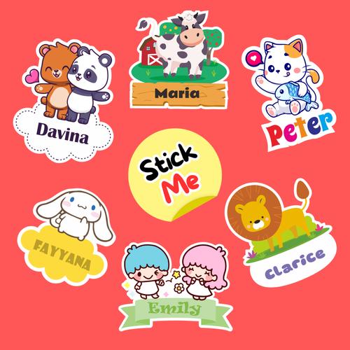 Jual Sticker Label Nama Custom Karakter Kartun Anak #02 - Kab. Sidoarjo ...