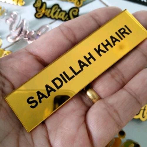Jual Name Tag Papan Nama Dada Custem Name Tag Gold Mirror custem ...