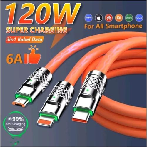 Jual (CAR) KABEL 120W / CABLE 6A (3IN1) KABEL CAS CHARGING FAST CHARGING / KABEL FOR ALL TYPE ...
