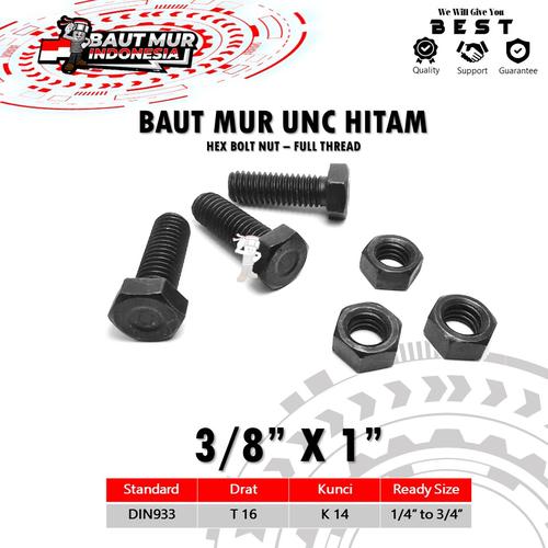 Jual HEX BOLT NUT BESI HITAM UNC - BAUT MUR BESI HITAM UNC 3/8"X1" - Kab. Bekasi - BAUTMUR ...