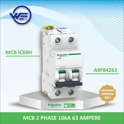 Jual MCB iC60H 2P 63A - A9F84263 Schneider Mini Circuit Breaker 2 Phase 63 Ampere 10KA - Kota ...