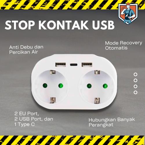 Jual Stop Kontak USB Type C EU Plug 16A Colokan Grounding Socket Tahan ...