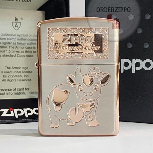 Jual Zippo Original Armor Zippo Cute Cow Silver and Gold 2 sisi Japan ...