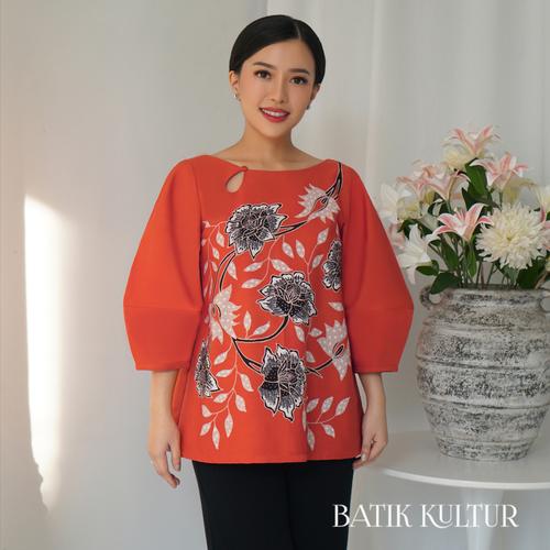 Jual Batik Kultur Tops - SLT - Leaf and Floral Pattern in Red Orange ...