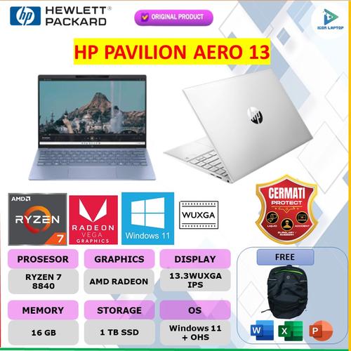 Jual Hp pavilion aero 13 RYZEN 7 8840 16GB 1TB W11 + OHS 13.3 WUXGA IPS ...