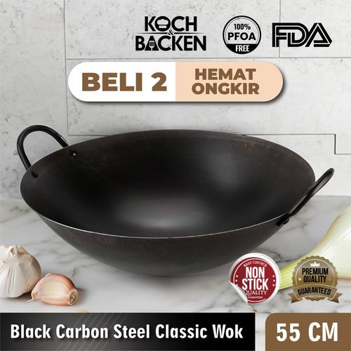 Promo KOCH&BACKEN Black Carbon Steel Classic Wok 55cm Wajan Baja Size ...