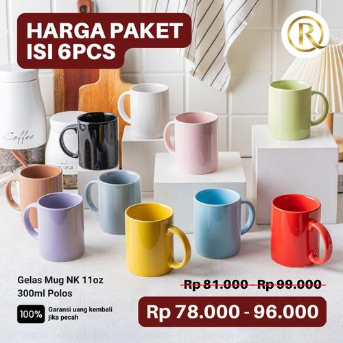 Promo Paket Isi 6 pcs Gelas Mug Keramik 11oz 300ml Polos - ABU-ABU ...