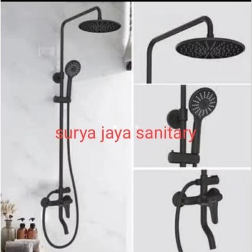 Jual Shower tiang hitam bulat panas dingin / Keran tiang Bulat satu set ...