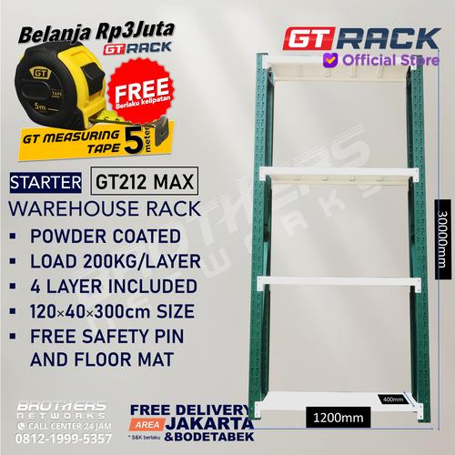 Promo RAK GUDANG BESI GT RACK GT212 MAX– WAREHOUSE RACK 200KG TINGGI 4 SUSUN 3 METER LEBAR 40CM ...