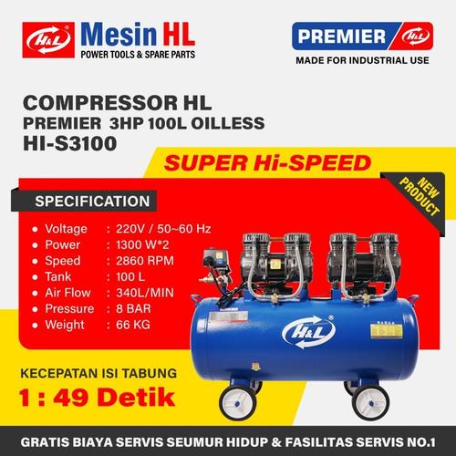 Jual HL Premier Kompressor 100 Liter / Compressor Oilless Jumbo 100L ...