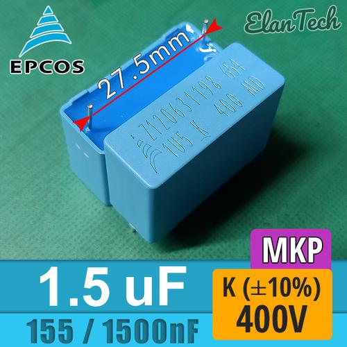 Jual Kapasitor Epcos MKP 1.5uF / 155 400V Capacitor P=27.5 ElanTech - Jakarta Pusat - Elantech ...