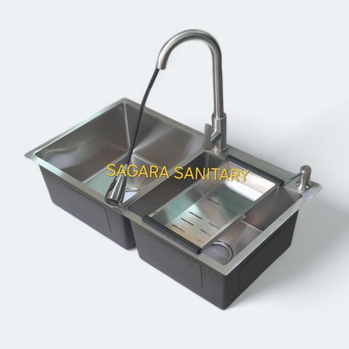Jual Paket kitchen sink 2 lubang 82x45 cm MY kran tarik mix / bcp ss ...