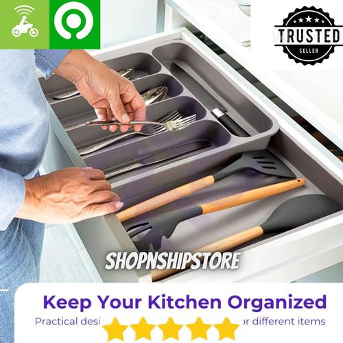 Jual Expandable Utensils Tray Kitchen Cutlery Storage Box Knife Holder ...
