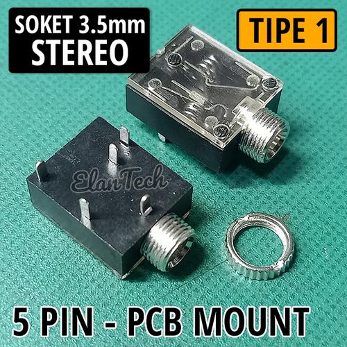 Jual Soket 3.5mm STEREO PCB Mount TIPE 1 mini 5 pin Aux / Headphone ...