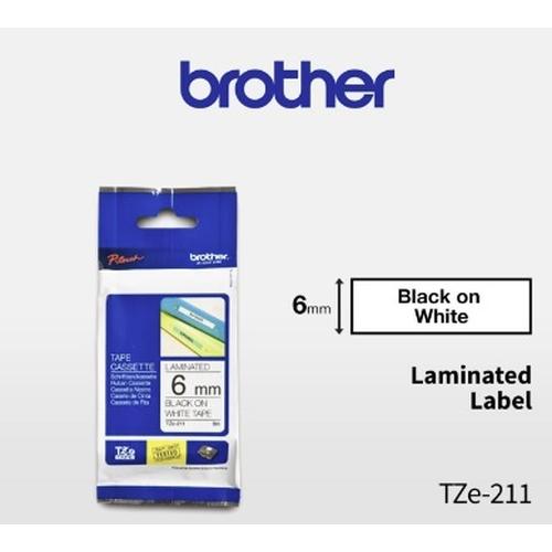 Jual Brother Label Tape TZE-211 TZe211 6mm x 8m Black On White - Kota ...