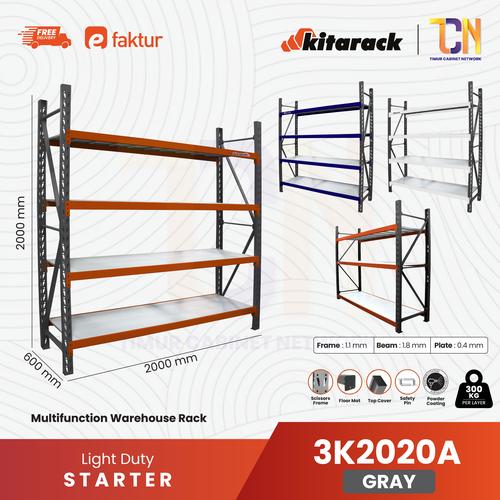 Jual RAK GUDANG BESI 2 METER KITARACK LIGHTDUTY 300KG Frame Abu ...