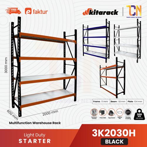 Jual RAK GUDANG LIGHTDUTY STARTER RAK 3 METER 300KG Frame Hitam ...