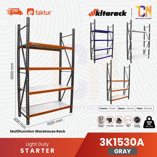 Jual RAK GUDANG Besi 300KG Rack Gudang Tinggi 3 Meter Susun Abu 1.5 ...