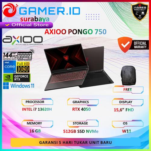 Promo Axioo Pongo 750 RTX4050 6GB/i7 13620H 16gb 512ssd W11 15.6" FHD ...