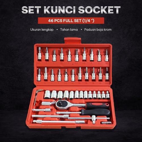 Jual Kunci SOK 46 PC Set Socket (1/4 ") Full Lengkap Socket Tool Kit ...